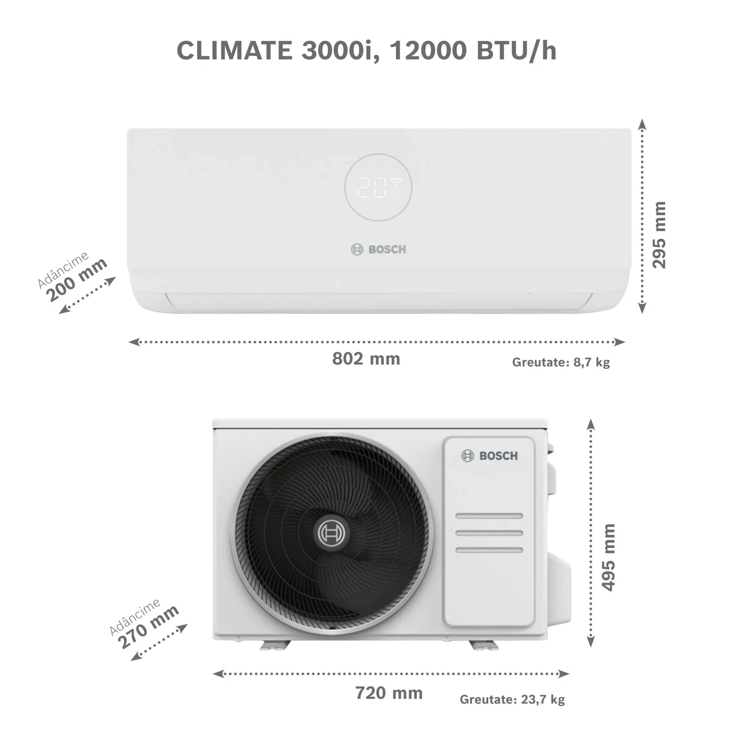 Aer conditionat Bosch Climate 3000i 12000 BTU clasa A++, WiFi ready ...